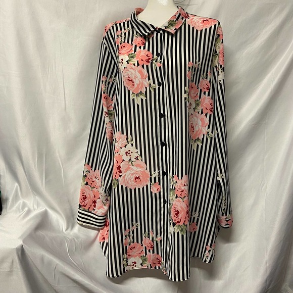BOLD elements | Tops | Bold Elements Blouse Xl Stripe Floral Roses Cut ...